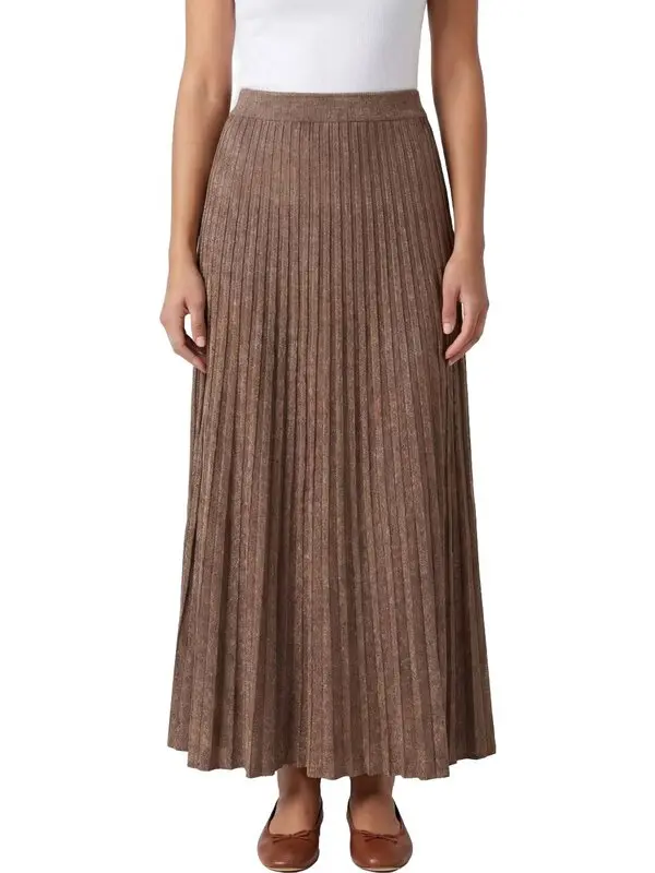 ROBERTO COLLINA Pleated Lurex Maxi Skirt - Brown