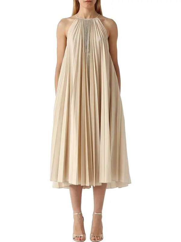 Liviana Conti Federica Pleated Midi Dress - Ecru