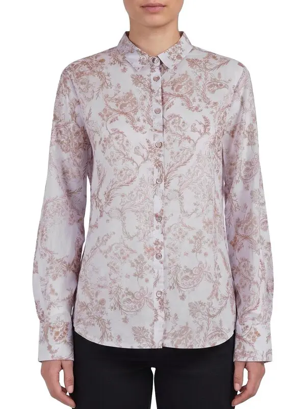 FORTE_FORTE Printed Cotton Shirt With Spread Collar And Curved Hem - Violet
