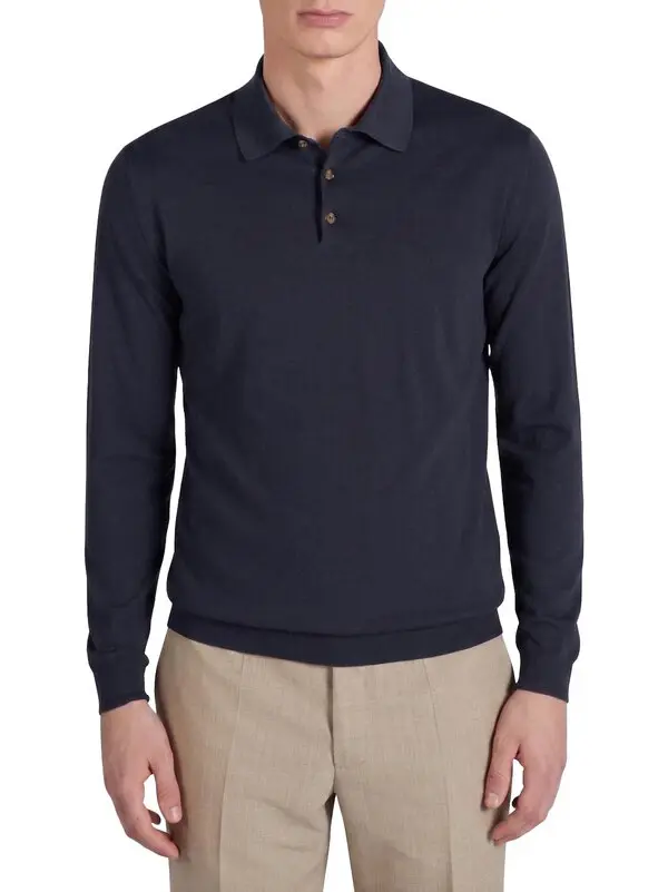 ZANONE Cotton And Silk Knit Polo Shirt - Blue