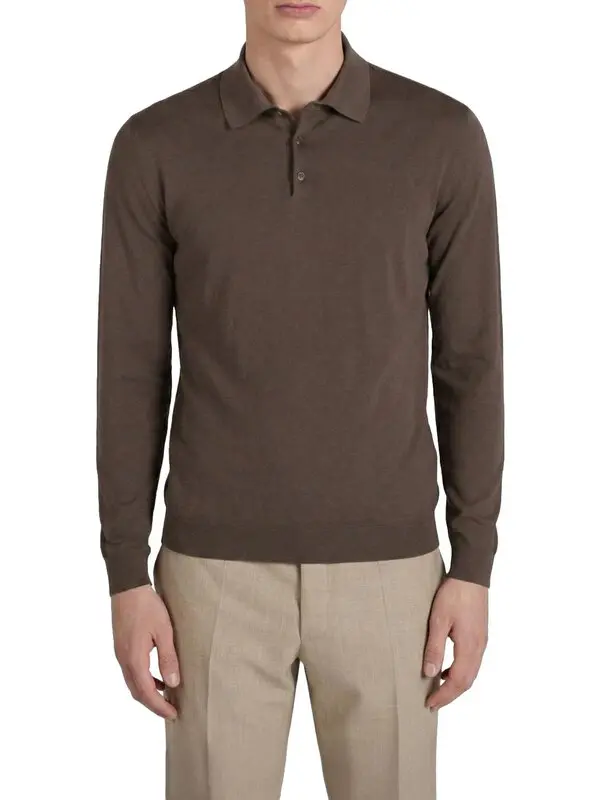 ZANONE Cotton And Silk Knit Polo Shirt - Brown