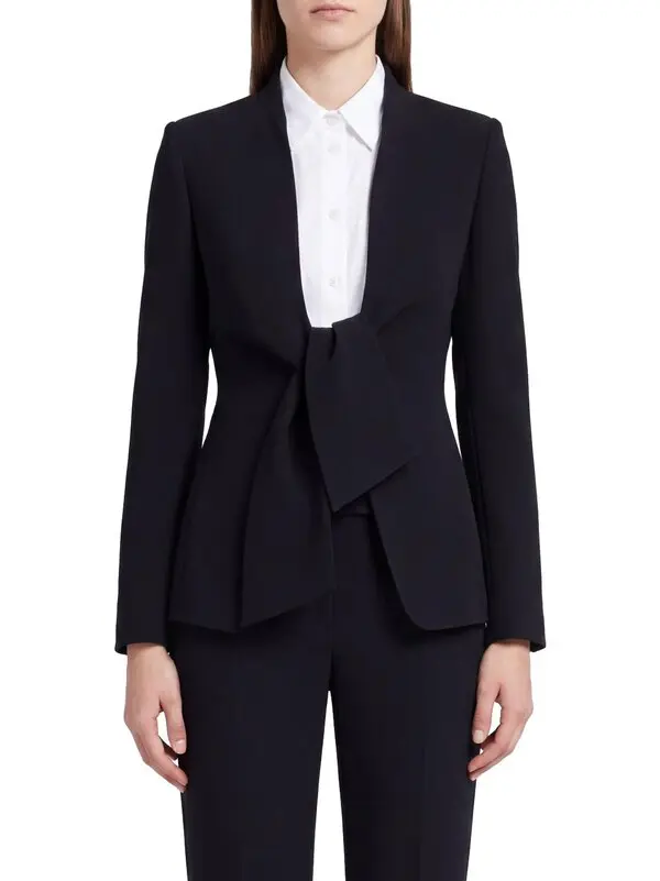 Max Mara Slim Fit Short Cady Blazer With Tie Fastening - Black