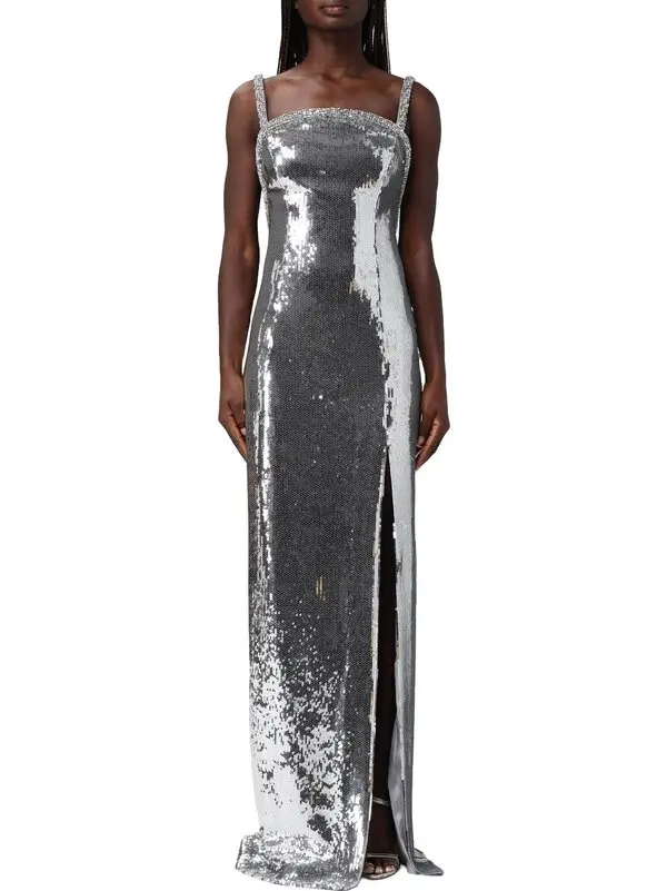 Rebecca Vallance Olympia Sequin Maxi Dress With Jeweled Straps - Silver