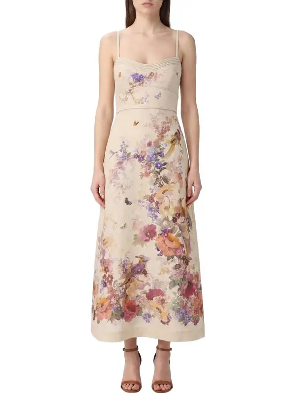 Zimmermann Alchemy Floral Print Linen Midi Dress - Beige