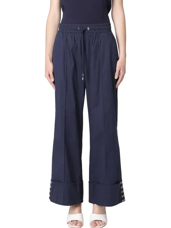 Liu Jo Cotton Wide Leg Trousers With Drawstring - Blue