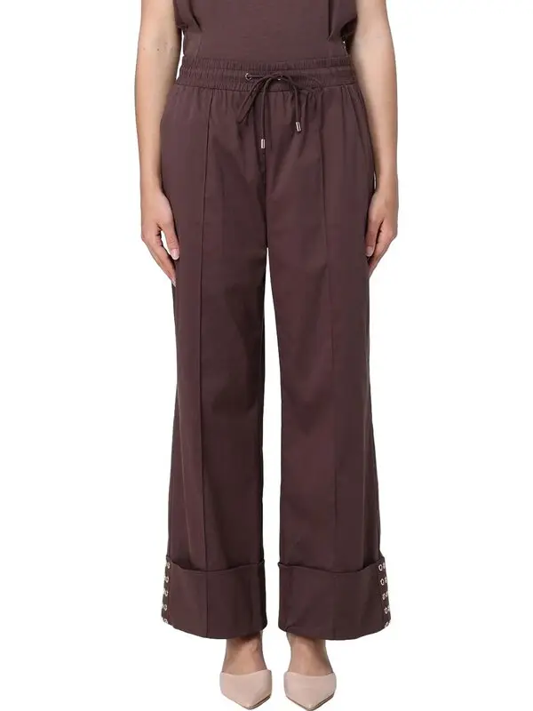Liu Jo Cotton Wide Leg Trousers With Drawstring - Mud