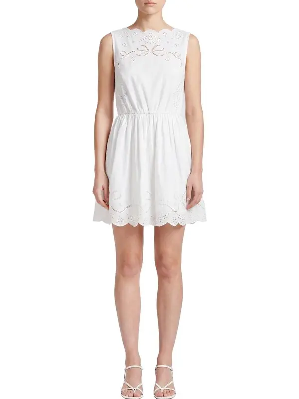 SELF-PORTRAIT Sleeveless Broderie Anglaise Mini Dress - White