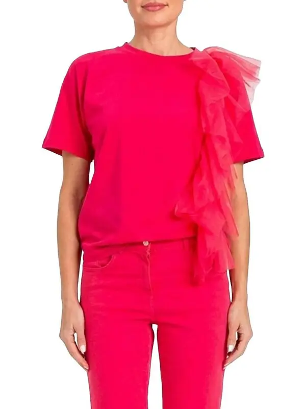 TWINSET Cotton T-shirt With Ruffle Detail - Fuchsia