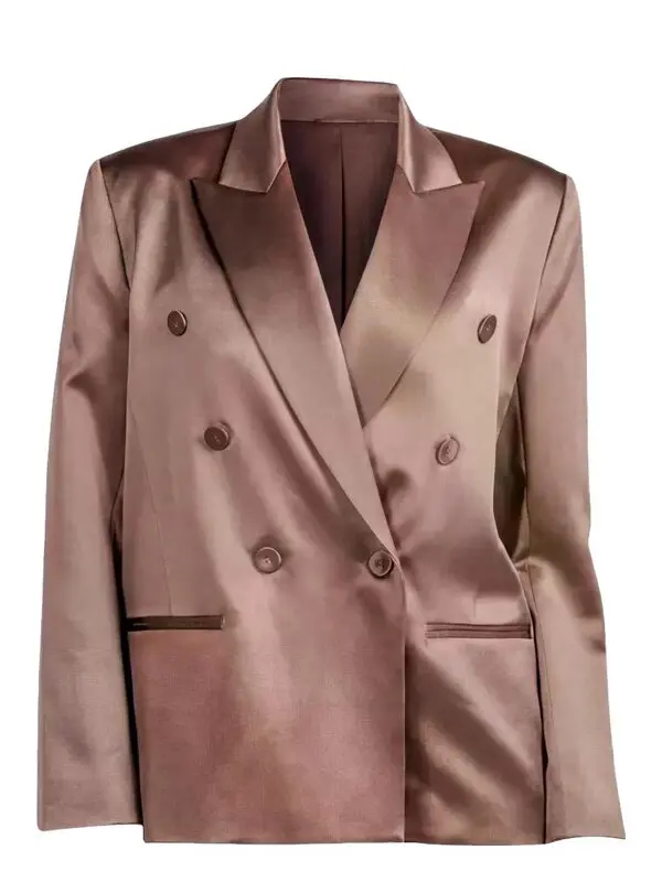 THE SEI Double-breasted Satin Blazer - Brown