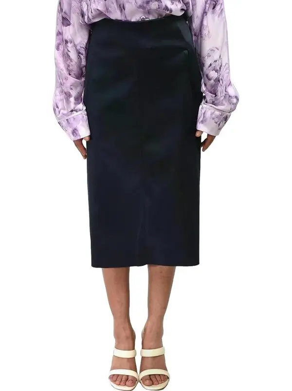 Off-White Satin A-line Midi Skirt - Blue