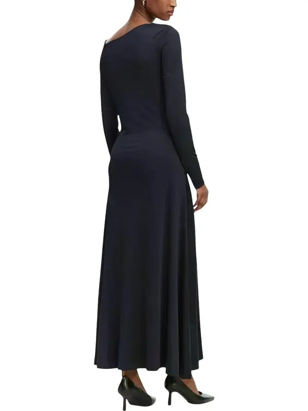 BOSS Asymmetric Neck Ruched Midi Dress - Blue