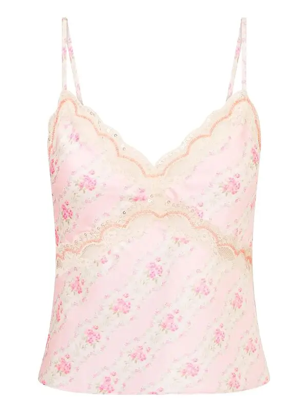 LoveShackFancy Floral Print Satin Top - Pink