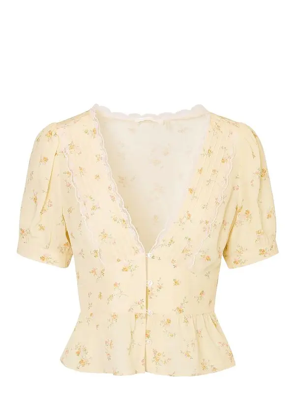 LoveShackFancy Bondy Lace Crepe Top - Yellow