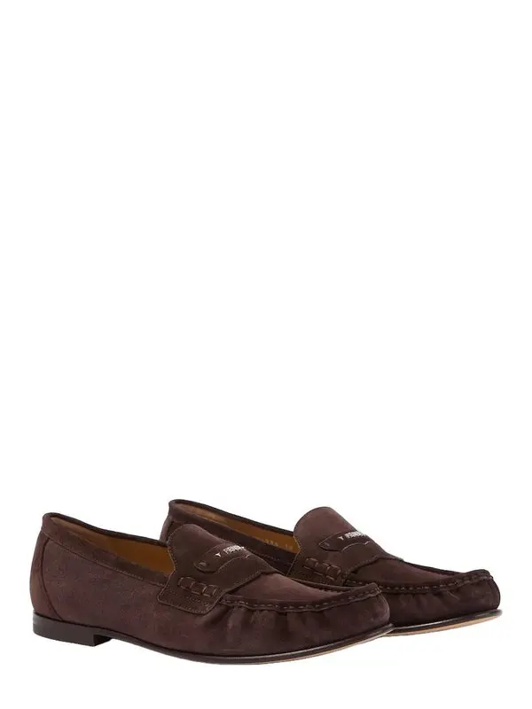 Fendi Suede Penny Loafers - Brown