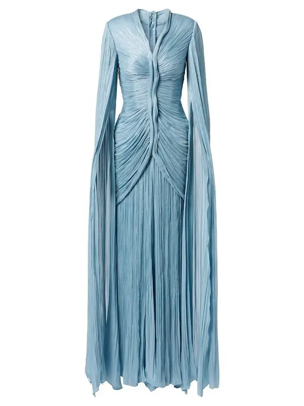 MARMAR HALIM Pleated Taffeta Gown - Blue
