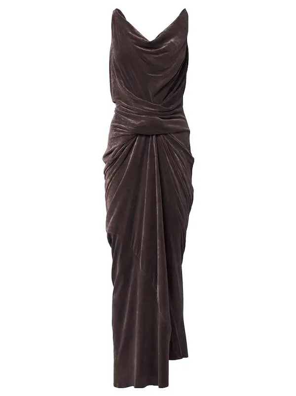 Rick Owens Strutter Draped Velvet Maxi Dress - Grey