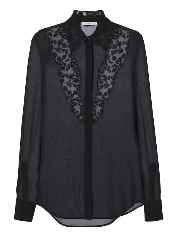 Fendi Lace-trimmed Silk Georgette Shirt - Black