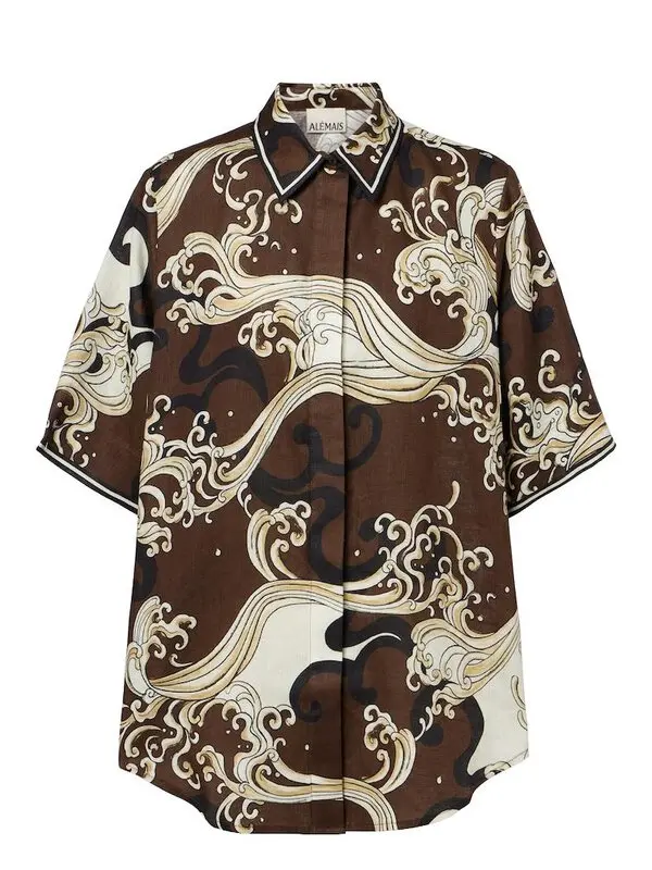 ALEMAIS Otis Printed Oversized Linen Shirt - Brown