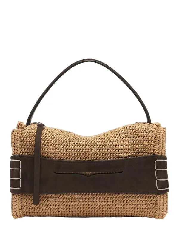 JW Anderson Small Raffia Top-handle Bag With Suede Trim - Beige