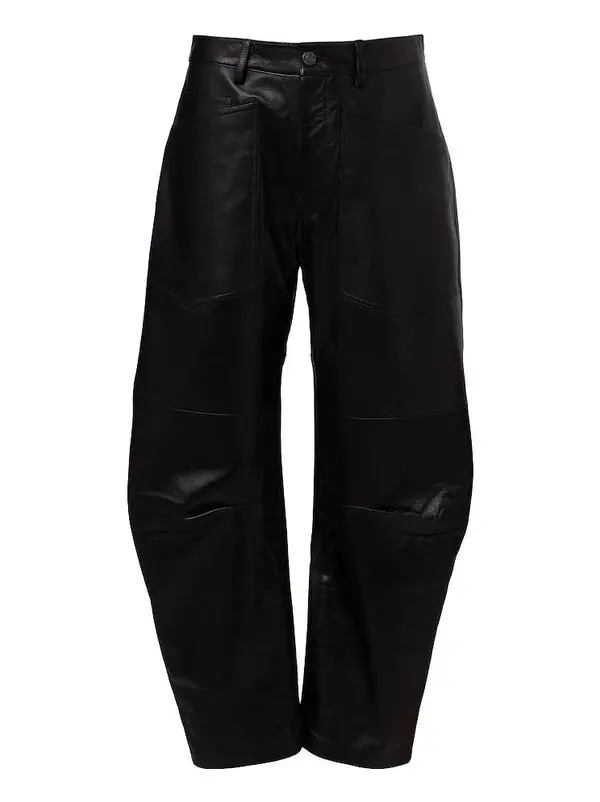 NILI LOTAN Leather Barrel-leg Pants - Black