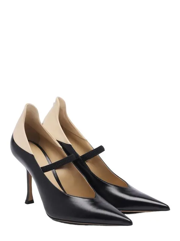 Fendi Leather Pointed Toe Pumps With Elasticated Strap - Black