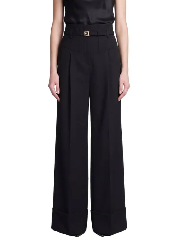 Fendi Virgin Wool Palazzo Trousers - Black