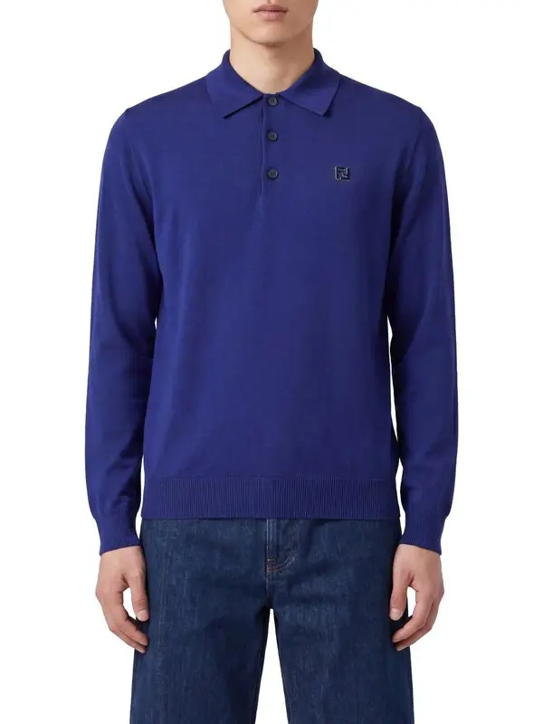 Fendi Ff Logo Wool Knit Polo - Blue