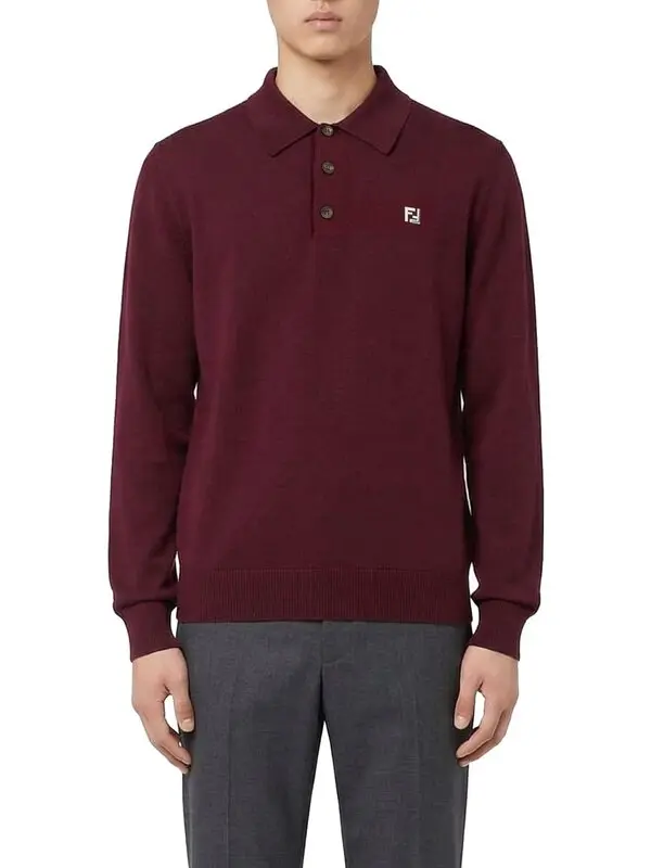 Fendi Ff Logo Wool Knit Polo - Red