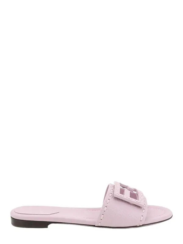 Fendi Baguette Flat Sandals In Grained Calfskin With Ff Monogram - Pink