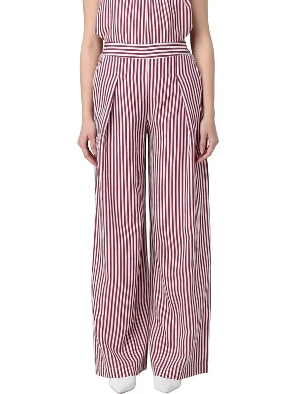 HANITA Striped Viscose Blend Palazzo Trousers - Red