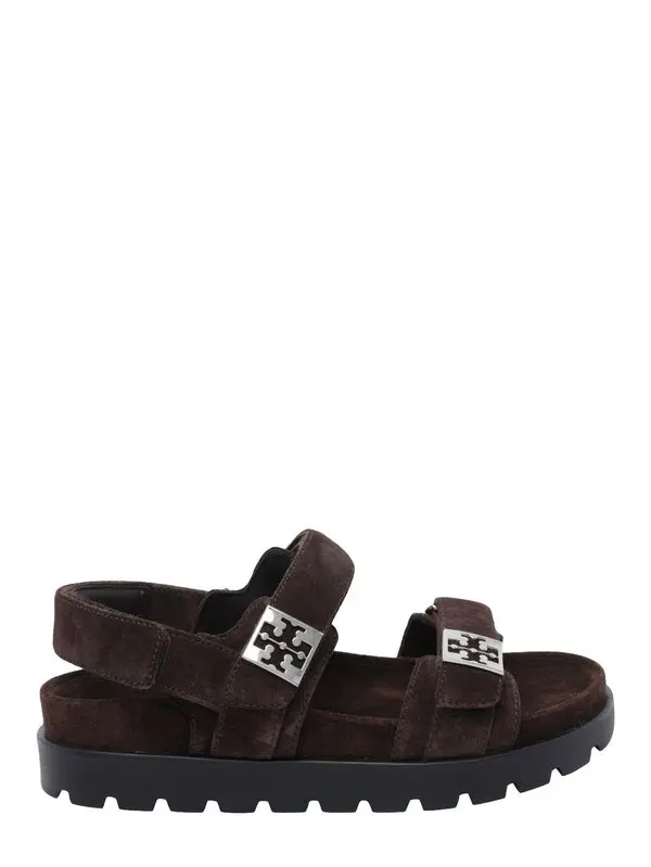 Tory Burch Suede Platform Sandals With Double T Logo - Brown