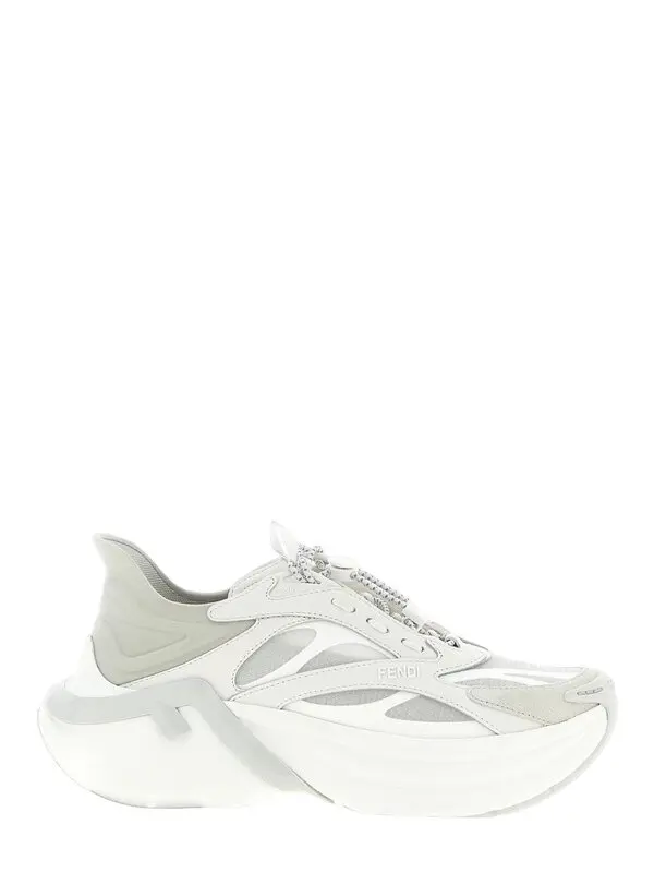 Fendi F-light Leather And Nylon Low-top Sneakers - Grey