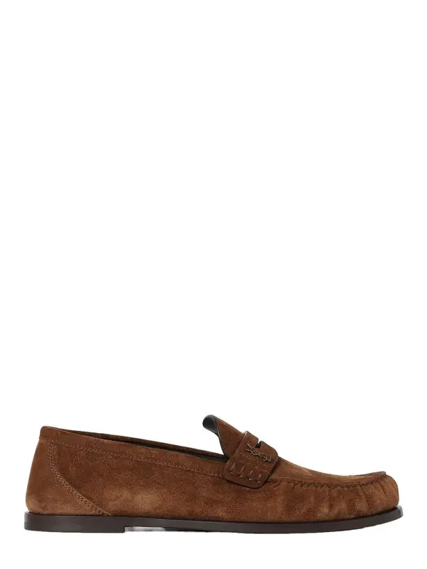 Saint Laurent Suede Penny Bar Loafers - Brown