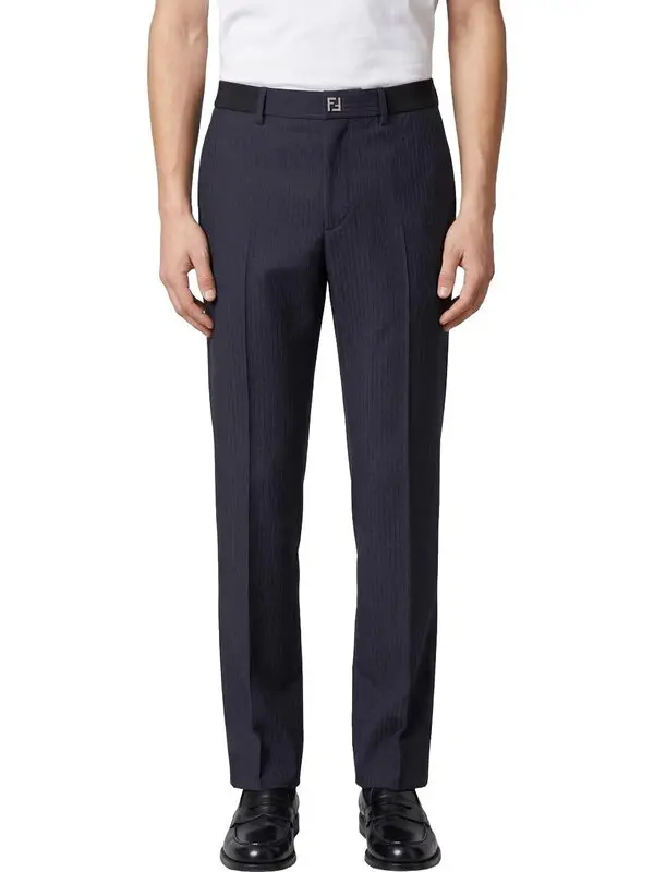 Fendi Wool And Cotton Blend Tailored Trousers - Ocean