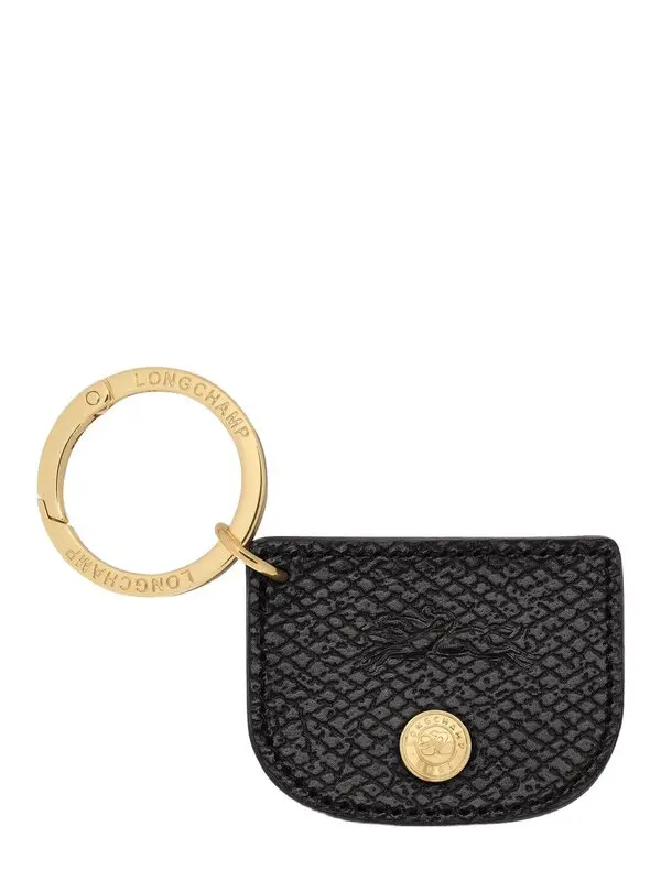 Longchamp Grained Leather Keyring With Embossed Logo - Black