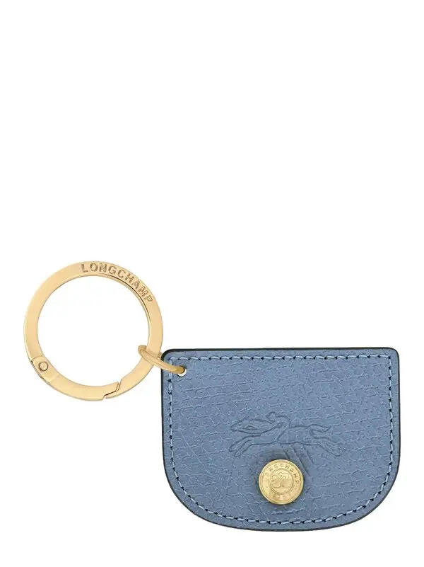 Longchamp Grained Leather Keyring With Embossed Logo - Gnawed Blue