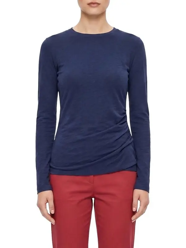 JIL SANDER Long-sleeve Cotton Top With Draping - Blue