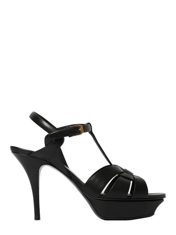 Saint Laurent Calfskin Leather Platform Stiletto Sandals - Black