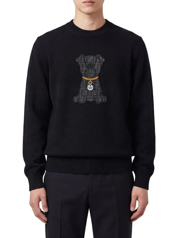 Fendi Virgin Wool Ff Monogram Embroidered Crewneck Sweater - Black