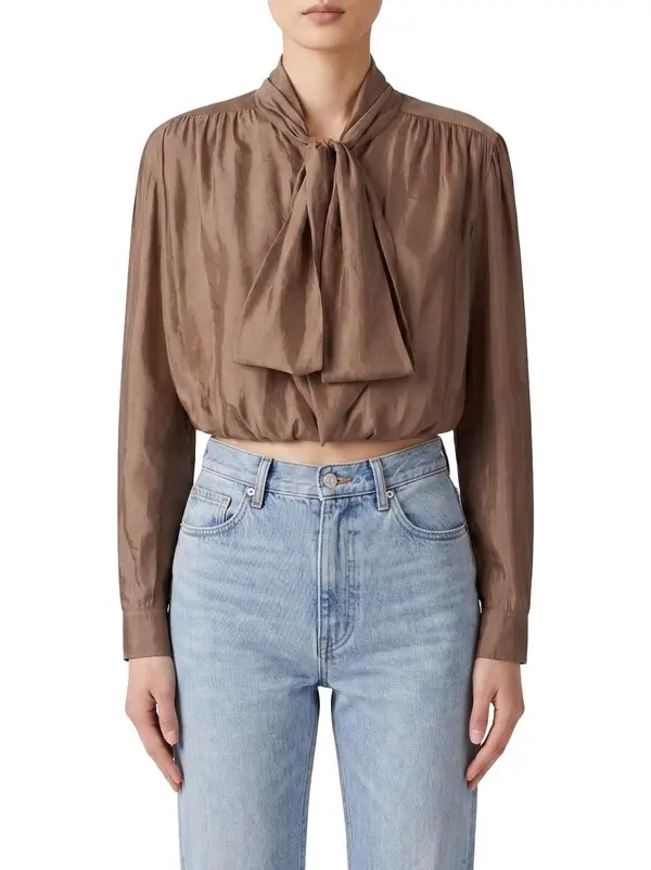 Saint Laurent Crêpe Blouse With Pussybow Collar - Brown