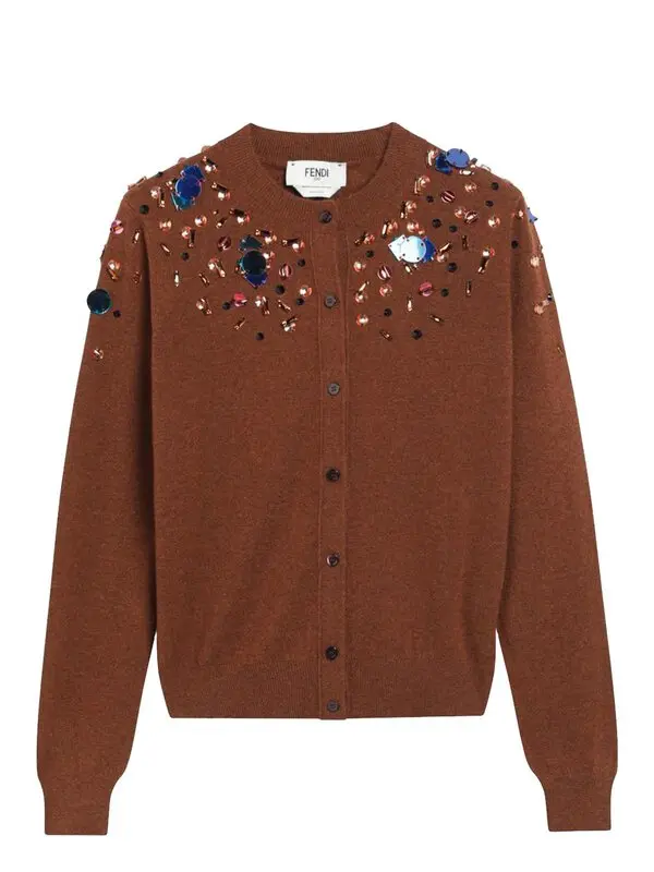 Fendi Embellished Crew Neck Cardigan - Red