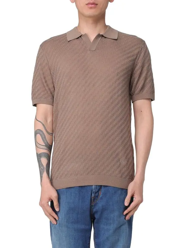 Emporio Armani Knitted Polo Shirt - Mud