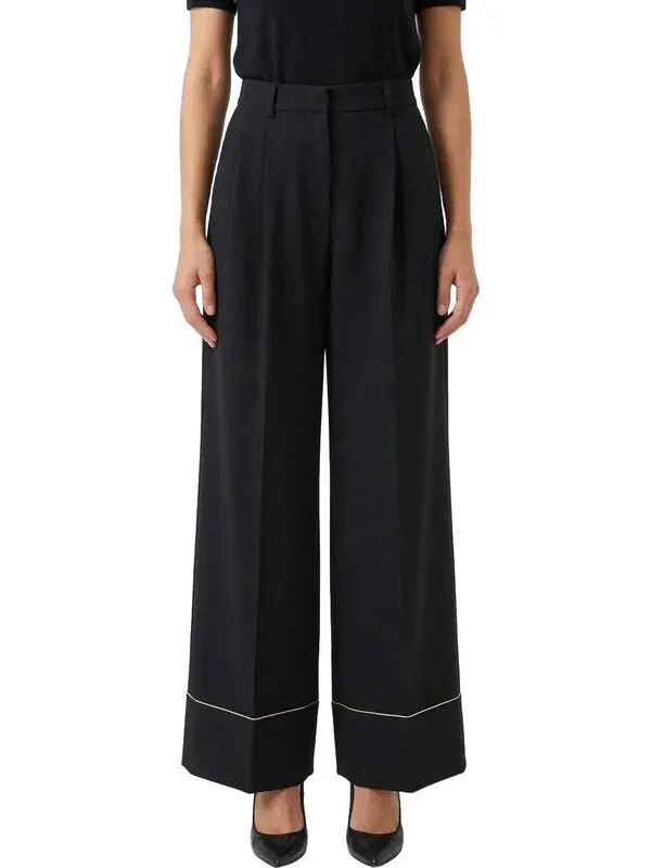 Fendi Wool Blend Wide Leg Palazzo Pants - Black