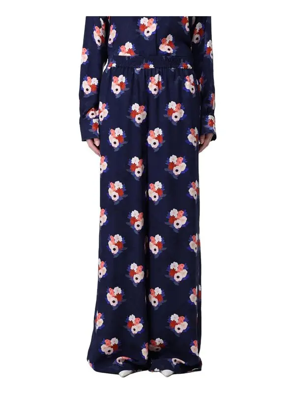 Fendi Silk Palazzo Trousers With Floral Print - Blue