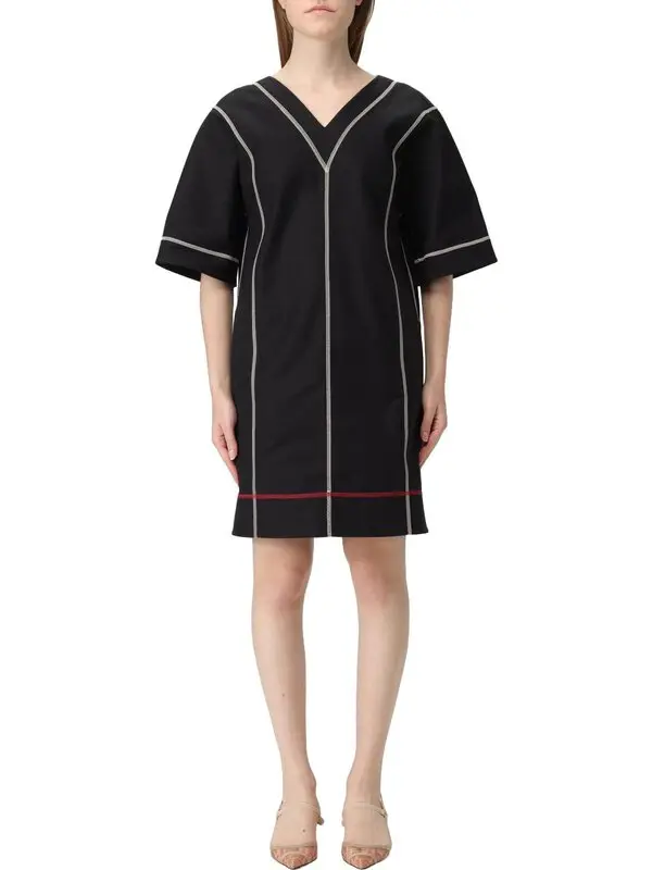 Fendi V-neck Dress With Contrast Stitching - Black
