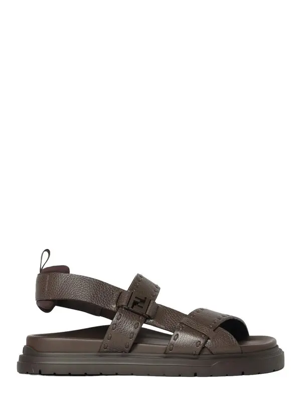 Fendi Selleria Hammered Leather Sandals - Dark