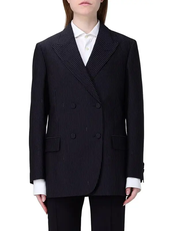 Fendi Pinstripe Wool Blend Double-breasted Blazer - Blue
