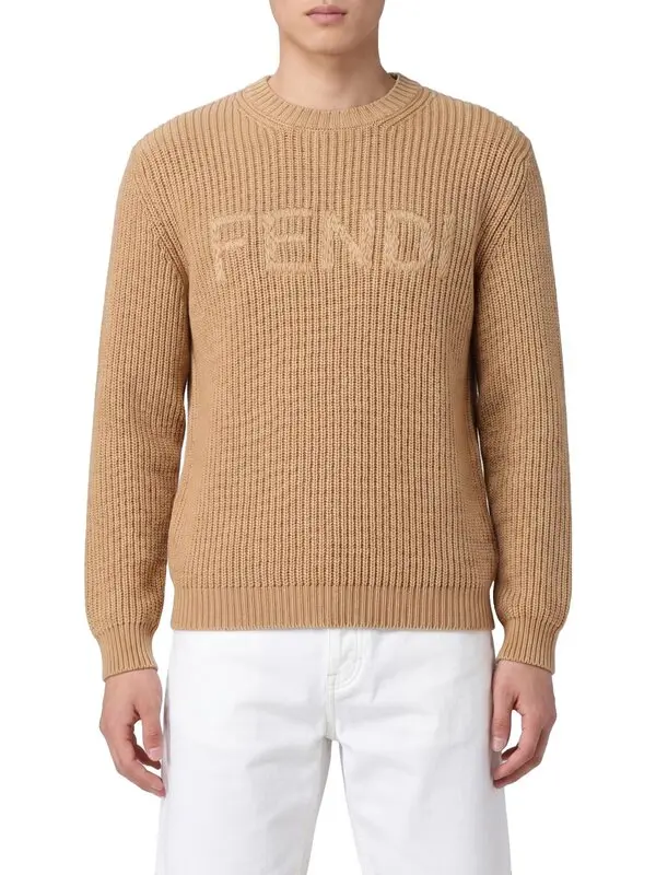 Fendi Ribbed Crew Neck Jumper - Brown
