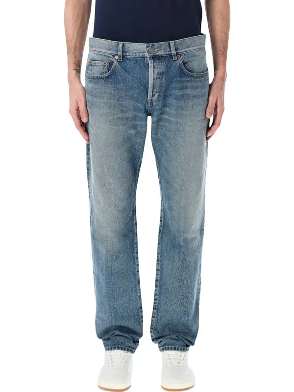 Saint Laurent Straight Fit Cotton Jeans With Button Fastening - Denim