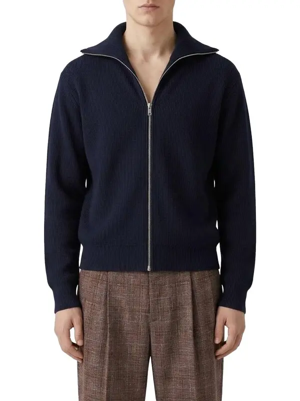 JIL SANDER Wool Zip Cardigan - Blue